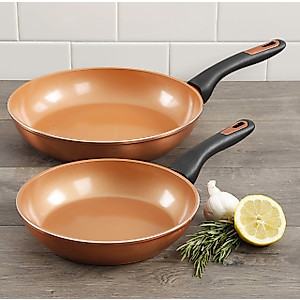 Gibson Home Eco-Friendly Hummington with Induction Base Forged Aluminum Non-Stick Ceramic Cookware with Soft Touch Bakelite Handle, 2-Piece Fry Pan Set (8" & 10"), Metallic Copper