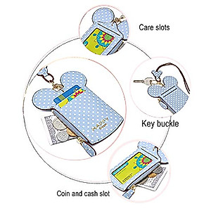 JOSEKO Women Cute Animal Shape Neck Bag Wave Dot Card Holder Lanyard Wallet Coin Purse Sky Blue 5.51''x 0.59''x 2.95''(L x W x H)