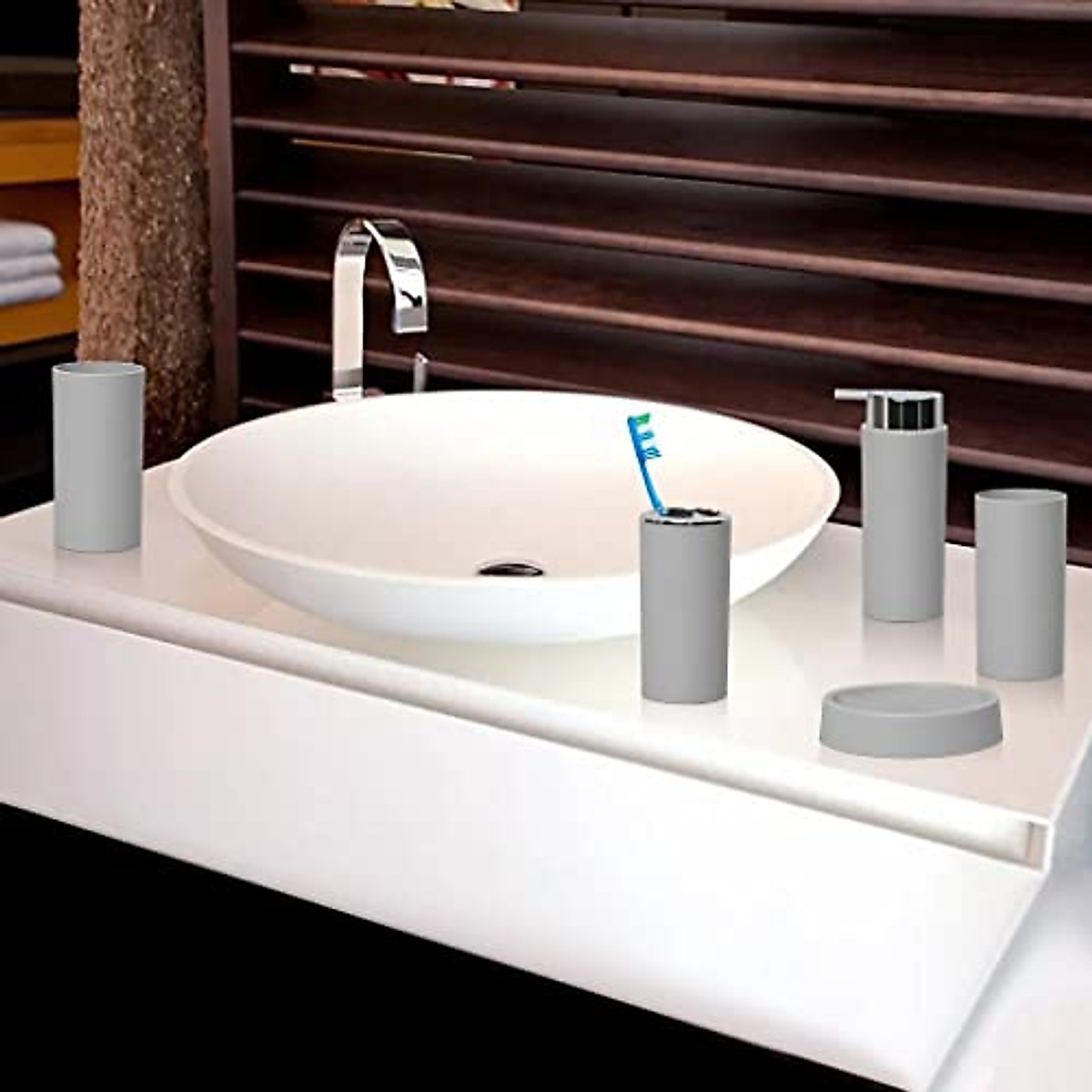 5Piece Bathroom Accessories Set Soap Dispenser Luxury Soap Dish for Office, Gray