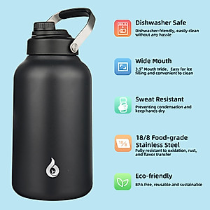 BJPKPK 1 Gallon Water Bottle Insulated, Dishwasher Safe 128oz Large Water Jug with Metal Handle & BPA Free Spout Lid, Stainless Steel Metal Water Bottle for Gym, Sports & Hiking, Black
