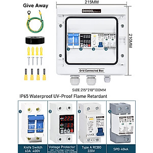 DIHOOL Off Grid Solar Power Systems AC 220V Breaker Box Solar Disconnect Switch pv Combiner Box on Off Grid Living Supplies