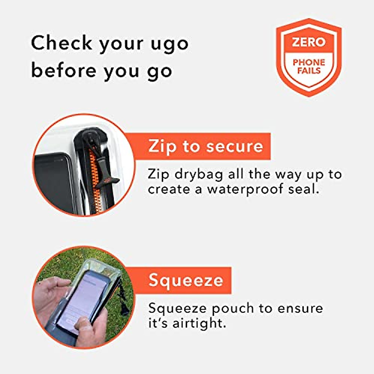 ugo wear Waterproof Phone Case - Universal Floating Dry Bag for Mobile Phones - Clear Protection Pouch - Touchscreen Compatible - Slim Signature Collection - Fits Most Phones Up to 6.8 Inches
