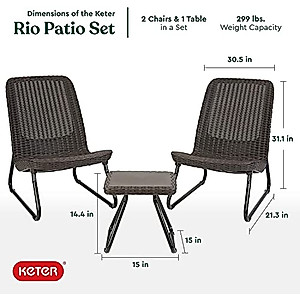Keter 17197637 Rio 2 Seater Rattan Outdoor Patio Garden Furniture Set, Graphite