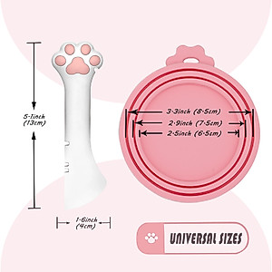 DORUI 3 Pcs Pet Food Can Lids & One Can Spoon | Cute Paw Shape Opener Spatula Cat Wet Food Spoon | Universal BPA Free Silicone Can Spoon & Covers for Dog Cat Cans(Pink)