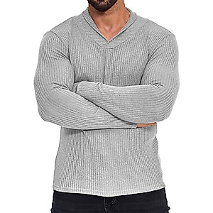 ZAFUL Mens Shawl Collar V Neck Sweater Shirts Lightweight Long Sleeve T Shirts Fitted Knitted Pullover Thermal Top Light Grey