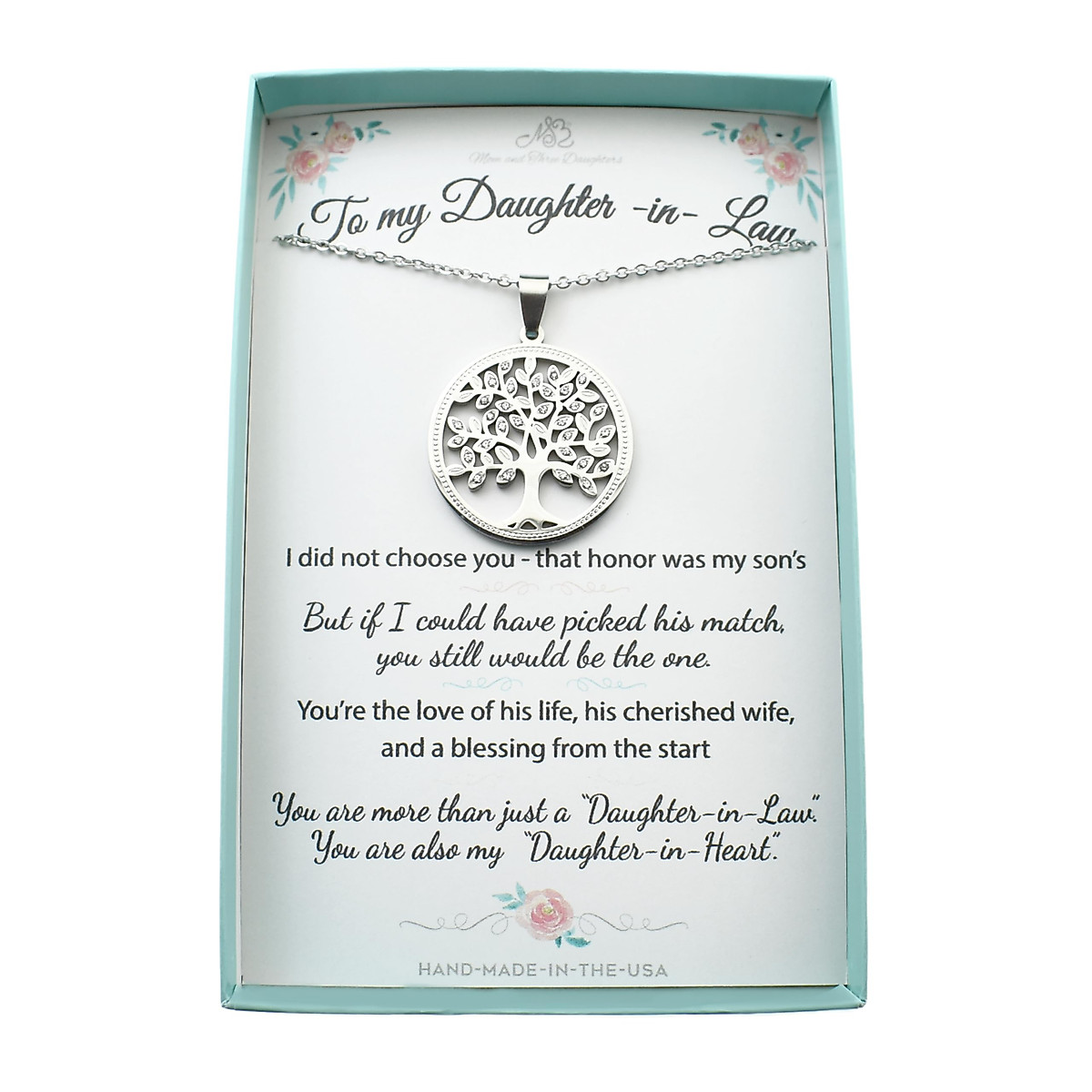 Daughter-In-Law Gift. Bridal Shower Gift From Mother-In-Law to Be. Tree of Life Pendant. Stainless Steel Jewelry. Family Tree.