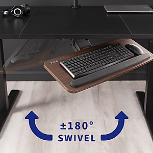 VIVO Adjustable Computer Keyboard and Mouse Platform Tray, Ergonomic Under Table Desk Mount Drawer Underdesk Shelf, Dark Wood Top, Black Frame, MOUNT-KB03D