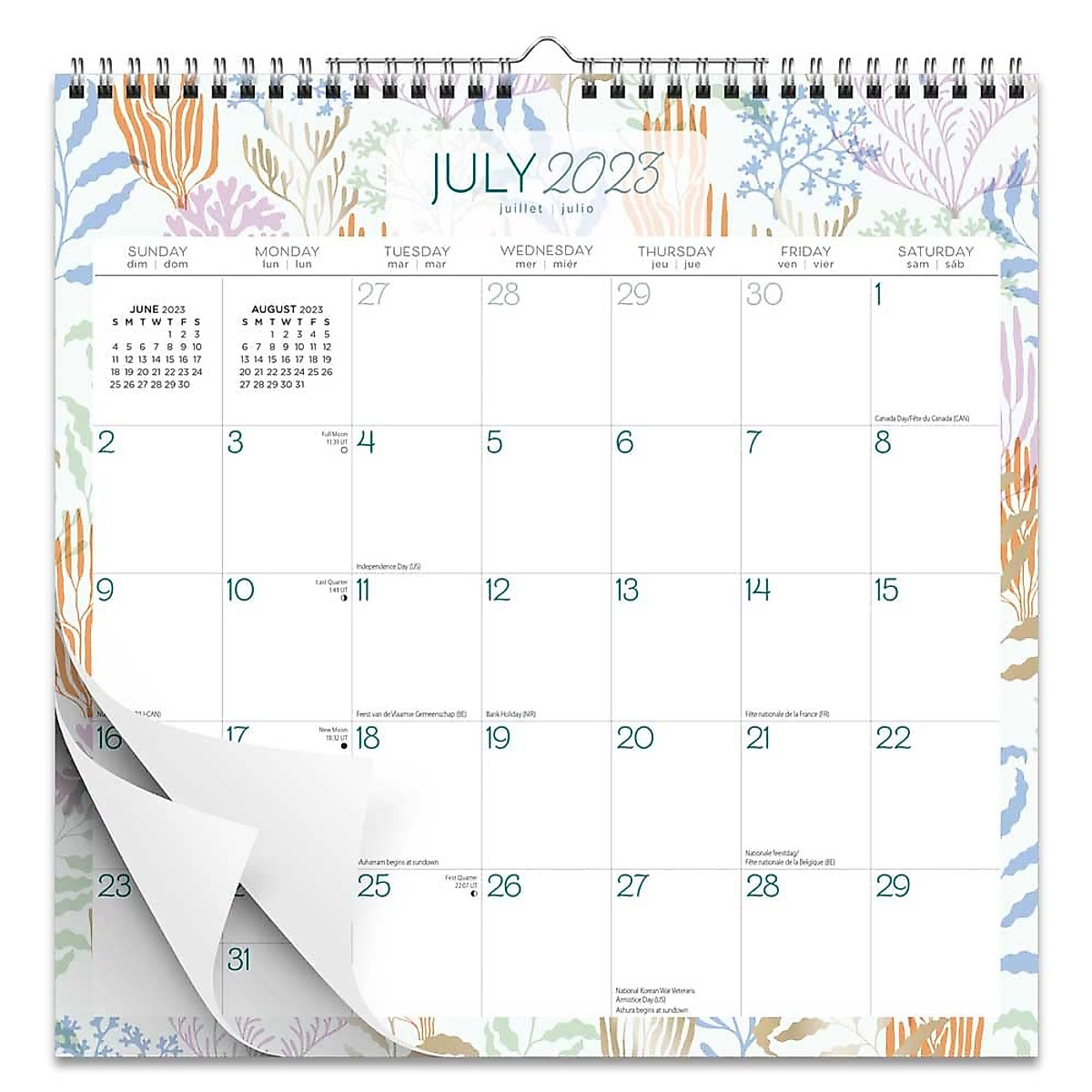 Seaside Currents | 2024 12 x 12 Inch 18 Months Monthly Square Wire-O Calendar | Sticker Sheet | July 2023 - December 2024 | Plato | Stationery Planning
