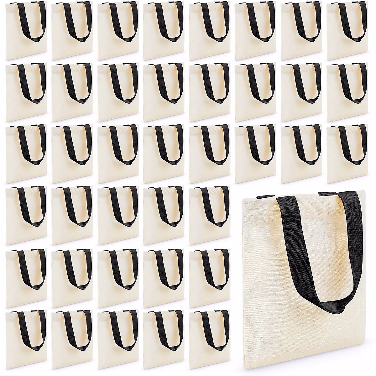 Amylove 24 Pcs Mini Tote Bag Sublimation Blank Canvas Tote Bags Reusable Grocery Luggage DIY Sack Goody for Party Even (8.5 x 8 Inch,Beige with Black Handle)