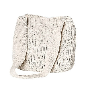 gabangjange Crochet Shoulder HandBags Hobo Knitted Tote Bag Shopping Bags Ivory