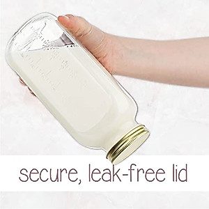 32oz Square Glass Milk Bottle with Metal Airtight Lids - Vintage Reusable Milk Jugs - Dairy Drinking Containers for Milk, Yogurt, Smoothies, Kefir, Kombucha, and Water- by kitchentoolz