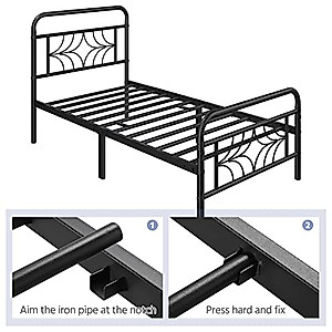 Yaheetech Twin Size Bed Frame Metal Platform Bed with Sparkling Star-Inspired Design Headboard, 13 Inch Underbed Storage, No Box Spring Needed, Easy Assembly, Modern, Black