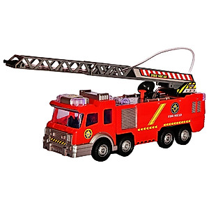 Fire Truck Toy Rescue with Shooting Water, Lights and Sirens Sounds, Extending Ladder and Water Pump Hose to Shoot Water, Bump and Go Action by Vokodo