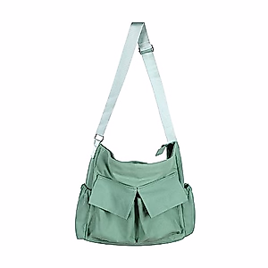Canvas Messenger Bag Crossbody Shoulder Bag for Men and Women Vintage Tote Laptop Bag Large Hobo Bag with Multiple Pockets (Grass Green)