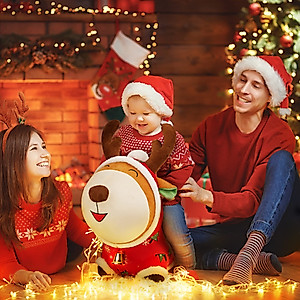 iPlay, iLearn Bouncy Pals Christmas Reindeer Bouncy Horse Toys, Hopping Animals, Inflatable Ride on Hopper, Plush Jumping Bouncer, Birthday Gifts for 18 Month 2 3 4 Year Old Toddlers Boys Girls Kids