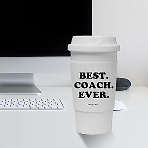 Funny Guy Mugs Best. Coach. Ever. Plastic Tumbler with Removable Insulated Silicone Sleeve, 16 Fluid Ounces, White