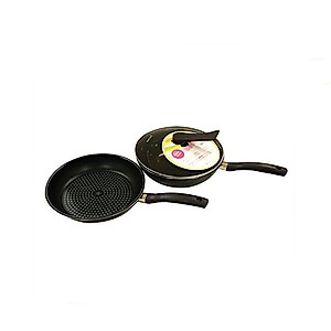 Happycall 5 Layer Diamond Nonstick Pan and Wok 3-piece Set, 11inch, PFOA-Free, Cookware Set, Dark Brown