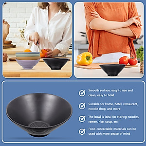 BESTonZON Japanese Style Ramen Bowls, Soup Bowl Melamine Hard Plastic Dishware Ramen Bowl Set with Matching Spoon and Chopsticks for Pho Udon Asian Dishes (4, Black, 9 inches)