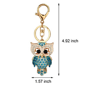 AMNGYOOK Owl Keychains, Cute Owl Shape Key Chain Crystal Rhinestone Animal Key Ring For Bag Wallet Purse Handbags Cars Key (Blue)