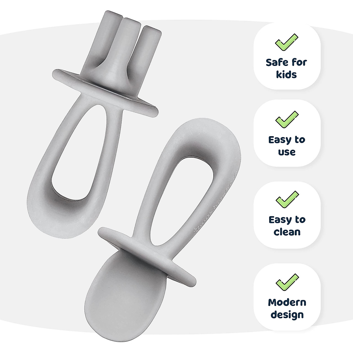 Tiny Twinkle Silicone Training Utensils - Baby Spoons and Baby Forks For Self-Feeding Training - Silicone Baby Led Weaning Utensils For Toddlers And Babies 6-24 Months - Baby Feeding Supplies (Gray)