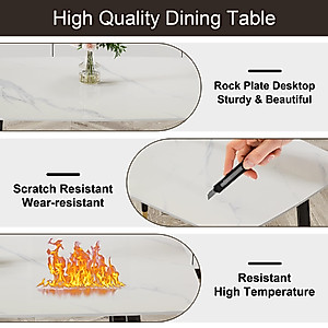 Maotifeys Luxury White Marble Dining Table for 4 Rectangular Sintered Stone Kitchen Table with Black Gold Legs Modern 50" Marble Stone Dinner Table for 4-6 People in Kitchen Dining Room