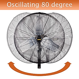 HICFM 24 inch Safety Yellow Outdoor Oscillating Weatherproof Wall Mounted Fan, IP44 Enclosure Motor, 9 FT Cord & GFCI Plug, 8900 CFM 3-Speeds Heavy Duty Fan, 80 Degree Oscillation, UL Outdoor Approved