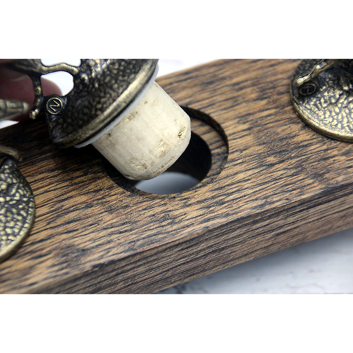 Barrel-Art bourbon stopper and cork display/bourbon cork holder/Fits Blanton's stoppers/With Metal (Dark Walnut)