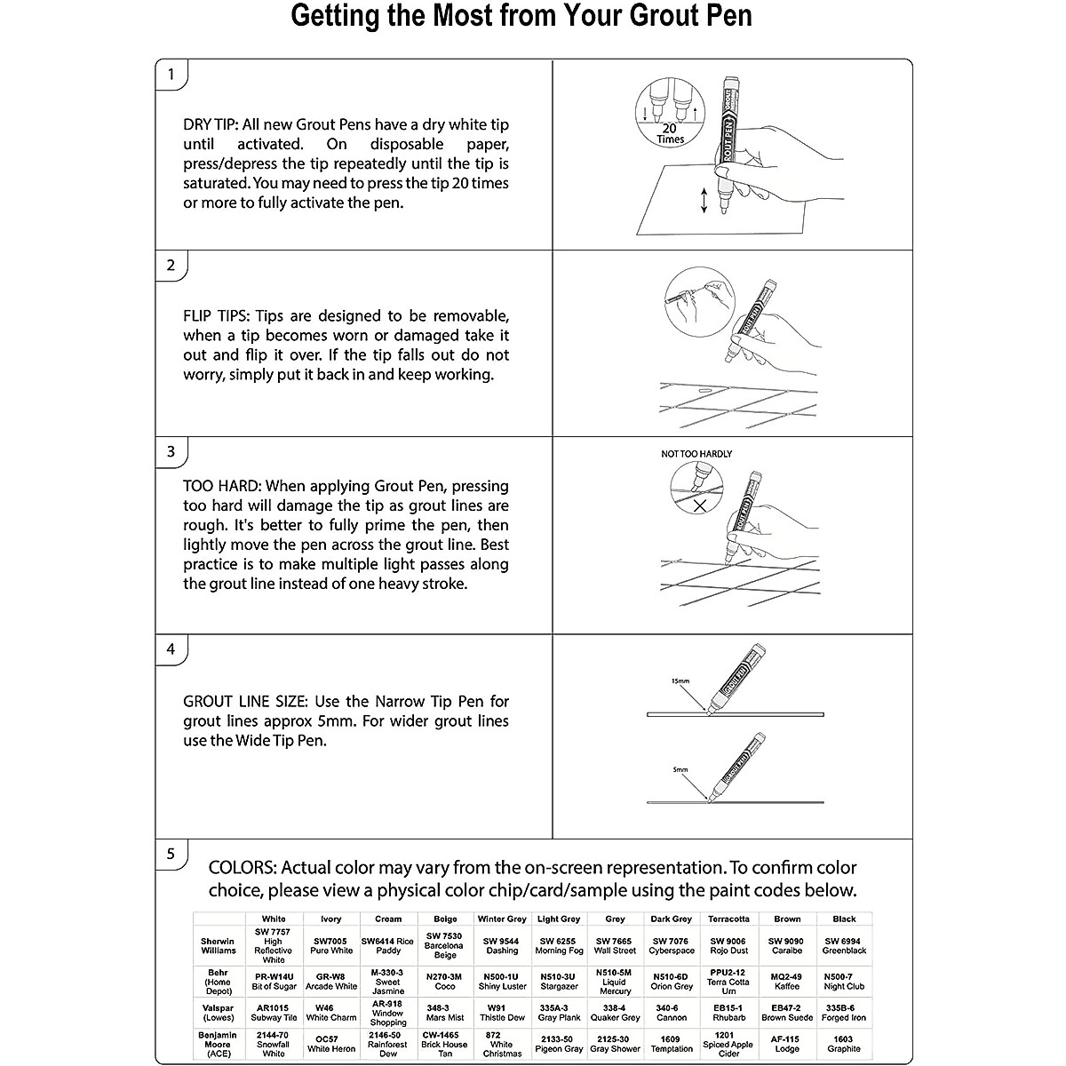 Grout Pen Beige Tile Paint Marker: Waterproof Grout Paint, Tile Grout Colorant and Sealer Pen - Beige, Wide 15mm Tip (20mL)