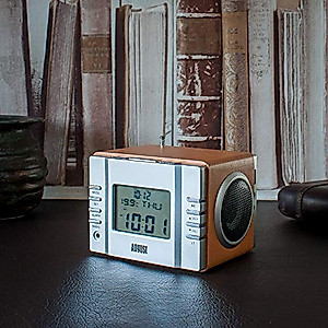 August MB300 Mini Wooden MP3 Stereo System and FM Clock Radio, with Card Reader, USB Port & AUX Jack (3.5mm Audio In), 2 x 3W Powerful Hi-Fi Speakers and Built-in Rechargeable Battery