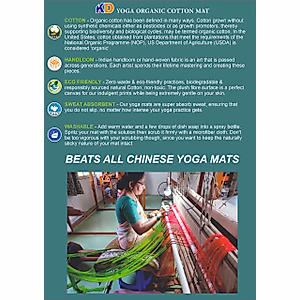 KD Cotton Yoga Mat Hand Woven Yoga Mat Eco Freindly Organic Handloom Mat Supreme Heavy Quality with Carry Strap- 24" x 72" Exercise Mat (MultiColor)