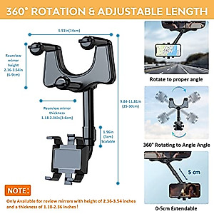 Rearview Mirror Phone Holder for Car,2023 Rotatable and Retractable Car Phone Holder Mount Universal Multifunctional 360° Rear View Mirror Phone Holder Pro Clip Car Mirror Phone Mount for Mobile Phone