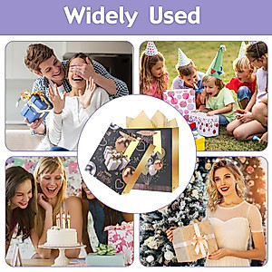 lilymelon 4 Pack 9" Happy Birthday Gift Bags For Birthday Party With Tissue Paper (Black/Gold)