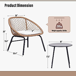 LAUSAINT HOME 3 Piece Patio Bistro Set, Outdoor Wicker Patio Furniture Sets with 2 Wide Chairs and Coffee Table, All-Weather Patio Conversation Set with Diamond Weave Design for Backyard, Balcony