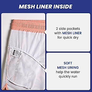 maamgic Mens Swim Trunks Retro Swim Shorts 4 Way Stretch with Mesh Vintage 80s 90s Quick Dry Swim Suits Board Shorts Palm Pink Large