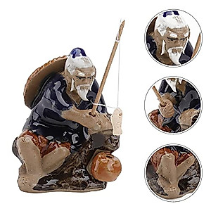 Cabilock Mini Fisherman Figurines Ceramics Chinese Mudman Sitting Fishing Garden Statue Ornament for Fish Tank Micro Landscape Bonsai Fairy Garden Decorations