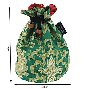Tibetan Handmade Brocade Cloth Singing Bowl Storage Carrying Case Bag (Green)