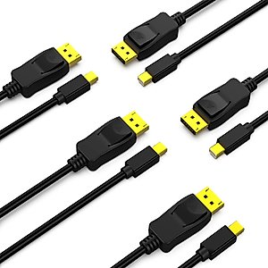 BENFEI 5 Pack Mini DisplayPort to DisplayPort 6 Feet Cable 4K@60Hz 2K@144Hz, Mini DP(Thunderbolt Compatible) to DP Cable (Male to Male) Gold-Plated Cord