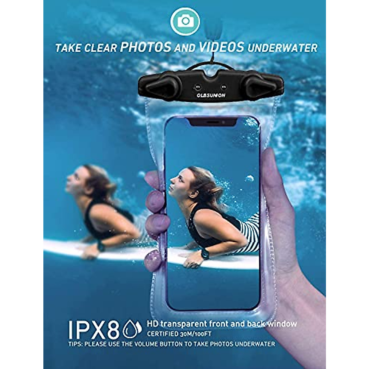 GLBSUNION Universal Waterproof Case,Waterproof Phone Pouch Dry Bag for iPhone 14 13 12 Pro 11 Pro Max XS Max X Samsung Galaxy S22/21 Google Pixel HTC Up to 8", IPX8 Cellphone Dry Bag -3 Pack Clear