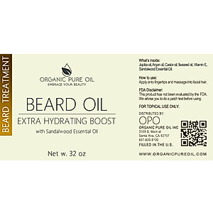 Sandalwood Beard Oil - Natural, Non-GMO, Facial Hair Hydrating & Conditioning Oil Blend - 32 oz - Bulk Sized, Promoting Growth and Silky Smooth Hair - Jojoba, Argan & More!