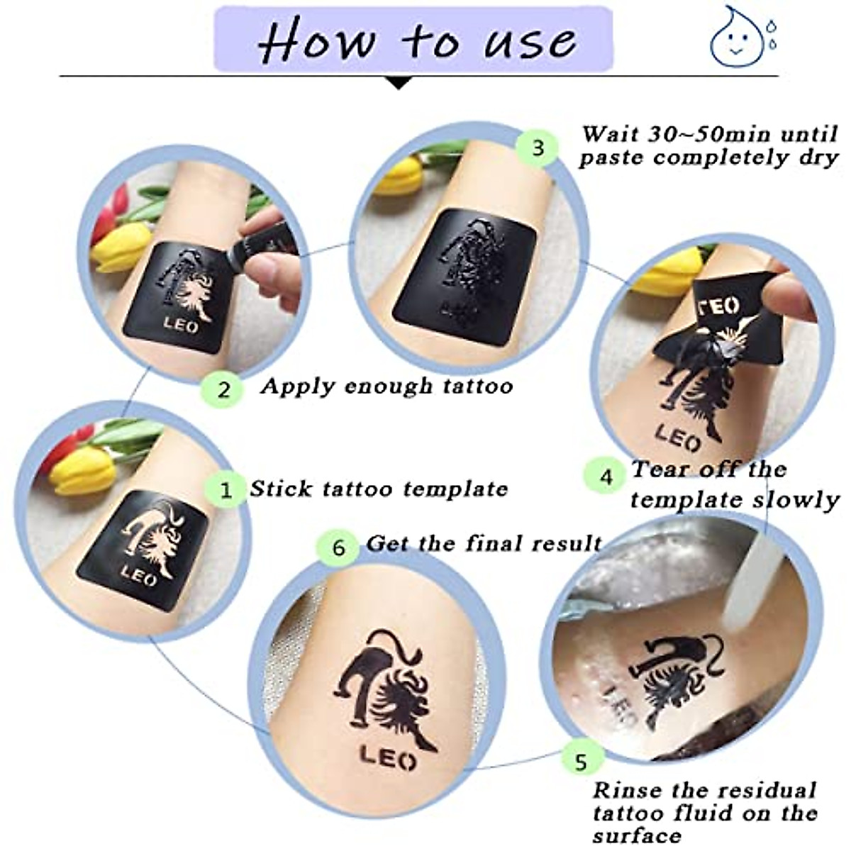 Brown Temporary Tattoo Kit, 4 Bottles Temporary Tattoo Ink with 84 Adhesive Tattoo Stencils, Body Tattoo Markers DIY Tattoos Temp for Men Women