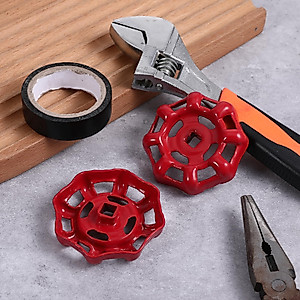 Piriuuo 2 Pcs Outdoor Faucet Handle, 7x7mm Hose Bib Handle Round Wheel Water Valve Handle Square Stem Faucet Handle Replacement Iron Water Spigot Handle (Red)