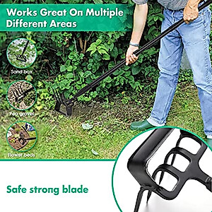 Stirrup Hoe and Cultivator for Weeding, 2 in 1 Heavy Duty Action Hoe with 62 Inch Adjustable Handle Scuffle Garden Hula Hoe with Rake, Metal Weeding Loop Stirrup Hoe for Weed Puller and Loosening Soil