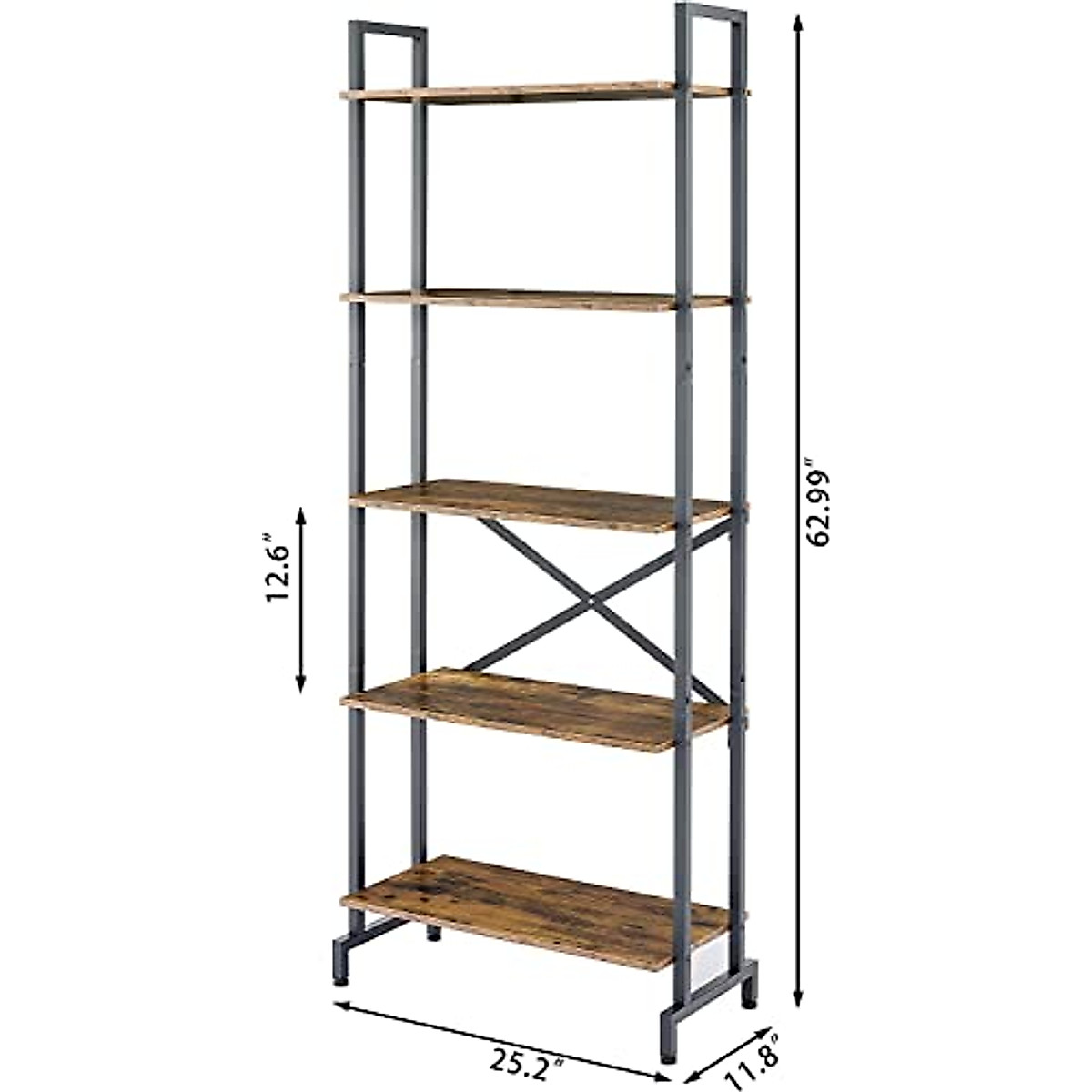 Hoctieon 5 Tier Bookshelf, Tall Bookcase Shelf Storage Organizer, Vintage Wood Open Shelves, Utility Organizer Shelves for Home Office, Living Room, Bedroom, Kitchen, Bathroom, Rustic Brown