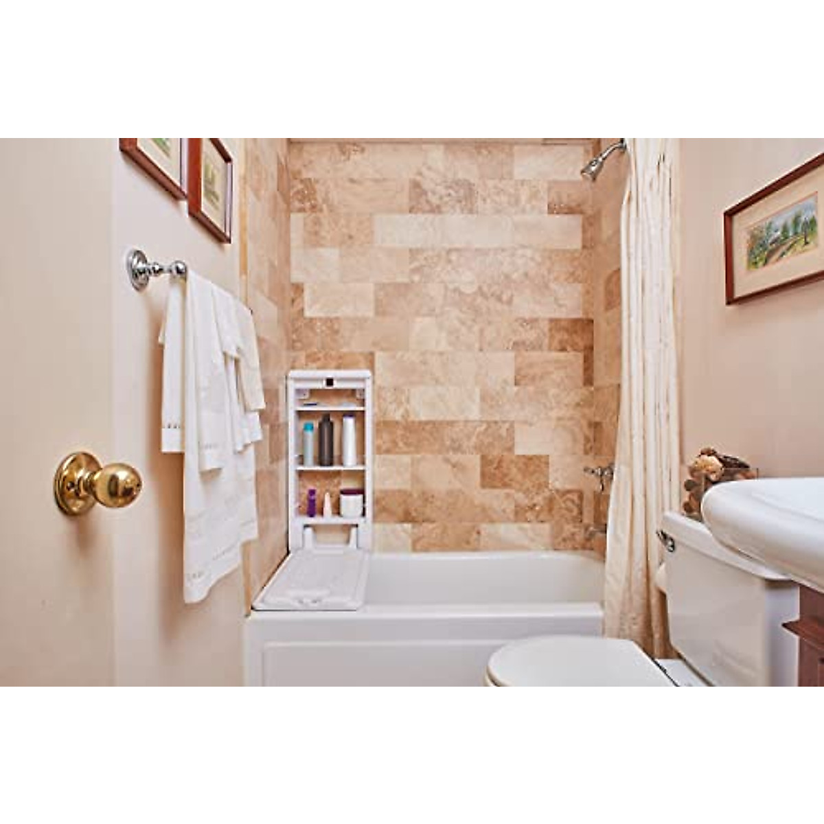 Bathtub Bench and Cabinet Anti-Slip Shower Chair and Bathroom Storage, White | FSA HSA Eligible