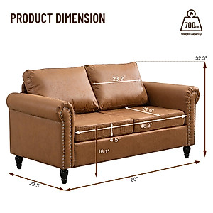 J.C.UP 60’’ Loveseat Sofa Couch，Love Seat for Small Spaces, Upholstered 2 Seat Sofa Couches, Small Sofas with Solid Wood Legs Suitable for Living Room, Bedroom, Apartment