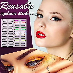 84 Pieces Reusable Glitter Eyeliner Stickers Adhesive Eyeliner Stickers Invisible Eye Line Strip Sticker Eyeliner Sticker Colorful Eyelid Tape Waterproof Eyeliner Makeup Stickers for Eyes Dress Up