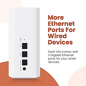 Vilo Mesh Wi-Fi Router for Wireless Internet, Dual Band AC1200 Coverage Up to 6,000 sq ft (4-Pack) with 3 Gigabit Ethernet Ports and App-Managed Parental Controls