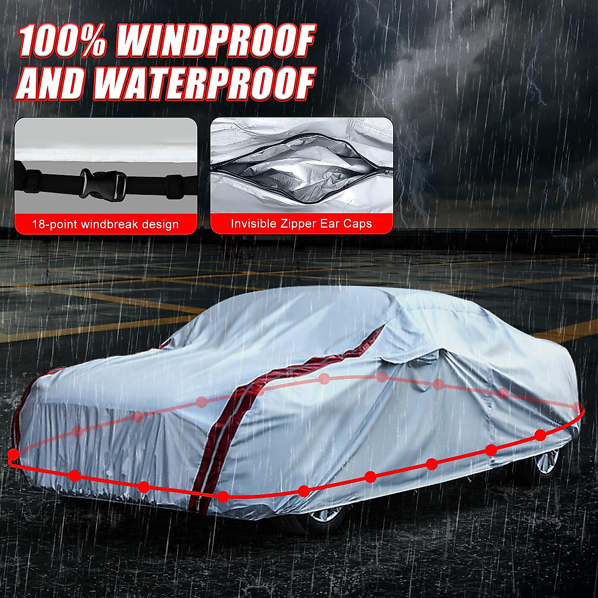 Waterproof Car Covers Replace for 2008-2024 Dodge Challenger, 6 Layers All Weather Custom-fit Car Cover with Zipper Door & Windproof Bands for Snow Rain Dust Hail Protection