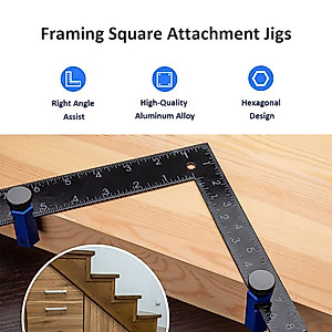 Gugxiom Stair Gauges for Framing Square, Tall Stair Gauges with Holder and Carabiner Stair Gauge, Aluminum Alloy Framing Square Framing Tools for Circular Saw Metal Stair