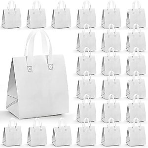 ZENFUN Set of 25 Insulated Take Away Bags, Small Insulated Cooler Bag Grocery Bags, White Thermal Bags for Hot&cold Frozen Food, Food Delivery, 9.5 x 6 x 10 Inches